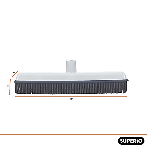 Rubber Bristle Broom for Hardwood Floors, Tiles, Carpets, Wood, and Vinyl Salon Broom, Rubber Squeegee Broom, Rubber Rake for Human Hair, Pet Hair, Fur, Lint, Liquid, Grey, by Superio (Head Only)