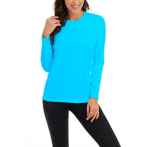 KINGFEN Women UPF 50+ Sun Protection Clothing Cozy Pastel Pullover Loose Long Sleeve Workout Tops for Women Uv Protection Outdoor Activities Shirt Running Shirts Women Ice Blue Medium