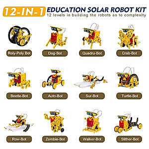 KooQii Upgrade STEM 12 in 1 Educational Toys Solar Robot Building Kit,Solar and Cell Powered 2 in 1 DIY STEM Project Learning Science Kits for Kids Age 8-12 for Birthday Gift and Travel Activity