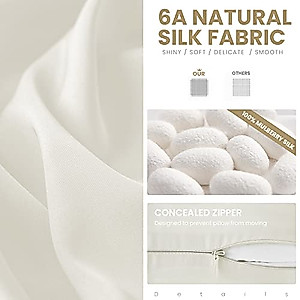 silkcase Silk Pillowcase for Hair and Skin, Soft Breathable Smooth No-Static Pillow Cover, 22 Momme 600 Thread Count with Hidden Zipper, Both Sided 100% Pure Slip Silk Pillowcase(Queen, Lvory White)