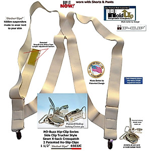 Holdup Hip-Clip Style Under-Ups Tan 1 1/2" Suspenders for Men with the USA Patented Metal "No-Slip" Clip