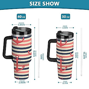 FRCSDIY Striped Anchor Insulated Tumbler with Handle and Straw Lid,40oz Leakproof Stainless Steel Cup BPA-Free Water Bottle
