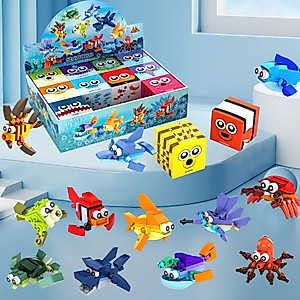 WinGift 12 In 1 Pre Filled Sea Creatures Building Block Set-12 Pcs Mini Building Blocks Toys, STEM Building Blocks Toys, Classroom Prize Toys, Party Favor for Kids,Birthday,Goodie Bags,Carnival Prizes