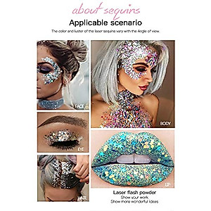 AKARY Body Glitter Gel Nail Hair Body Face Flash Eye shadow Glitter Cream Chunky Glitter Mermaid Scale Sequins Christmas Festival Painting New Year Decoration Makeup (White)