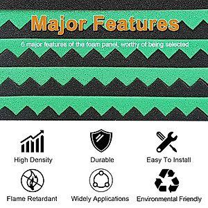 Frcevzoie 52 PACK Acoustic Foam Panels 12”×12”×1” Indoor Sound Insulation Board, Suitable for Sound Training Room, Anchor Room, Movie Theater and All Acoustic Improvement (Black/Green)