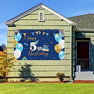 Boys 5th Birthday Party Decoration Photography Backdrop Boy Toddler Little Man Fifth Birthday Cake Table Decor Banner