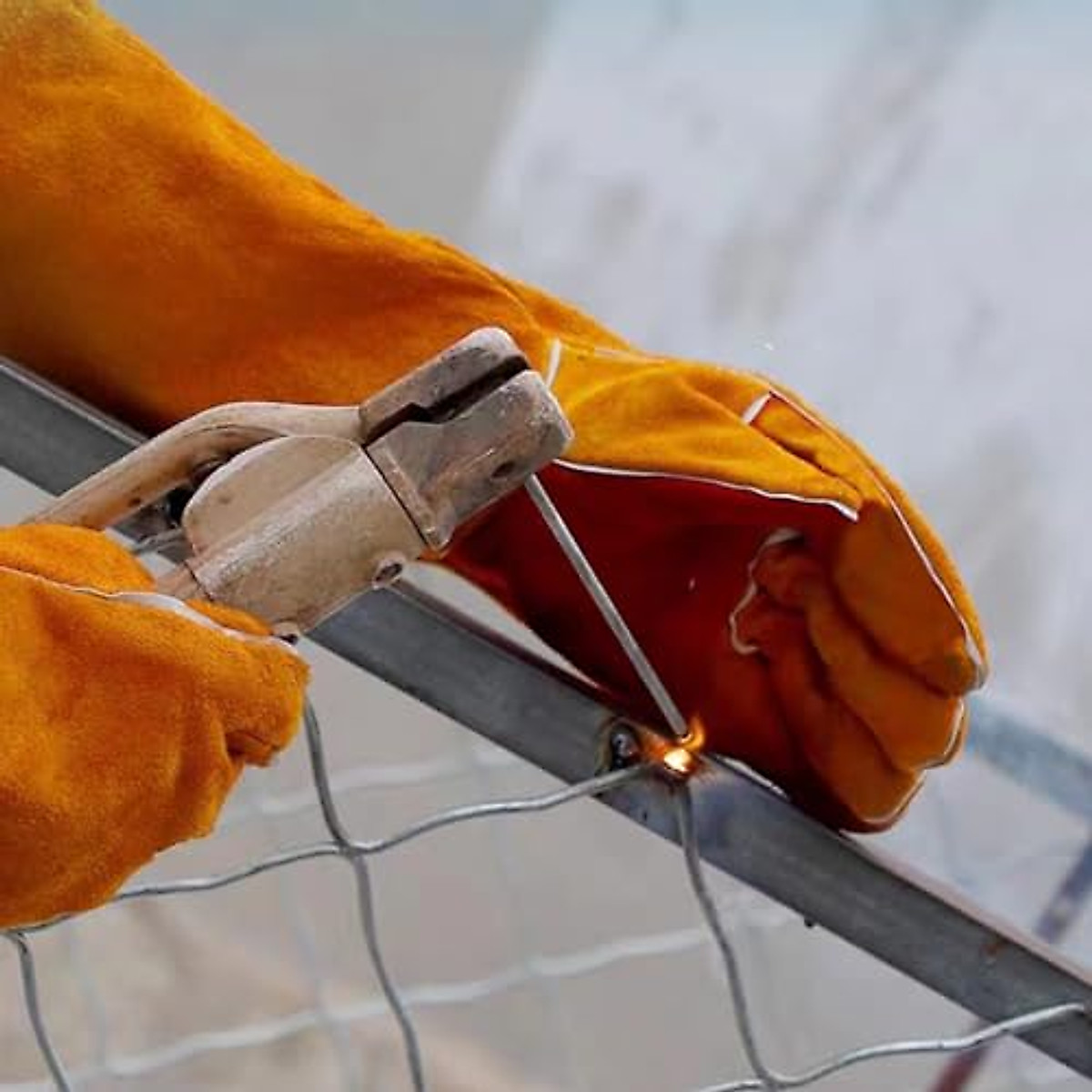 OLSON DEEPAK Welding Gloves HEAT RESISTANT Baking Grill Gloves Tig and Mig Welder Gloves Fireplace Gloves for Fireproof Wood Stove Glove (Brown-14inch)