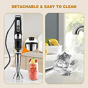 3-in-1 Immersion Hand Blender: 3-Angle Adjustable with Variable 21-Speed Control, Powerful Hand Blender Electric for Milkshakes | Smoothies | Soup| Puree | Baby Food (Red)
