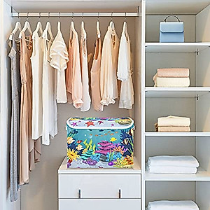 Closet Storage Bins with Lids Storage Basket for Clothes Marine Coral Reefs Photo Organization 12x12x16