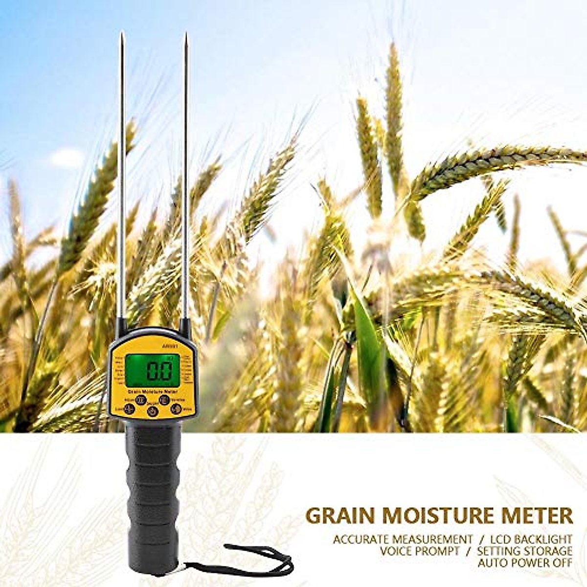 Oumefar Digital Multifunctional LCD Grain Moisture Meter Water Content Analyzer Smart Sensor Use Probe Humidity Tester for Wheat Corn Rice Bean Peanut Soybean(No Batteries Included)
