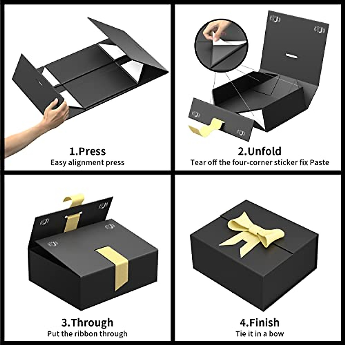 Black Gift Box with Lid, 9x7x4'' Gift Boxes for Presents with Ribbon and Greeting Card Magnetic Closure, Groomsman Proposal Box for Wedding,Birthday,Anniversary,Christmas Gift Luxury Wrap