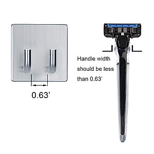 Adhesive Hooks Razor Holder Heavy Duty Wall Hooks Stainless Steel Waterproof Hangers For Kitchen Bedroom Bathroom,Stick on Hooks Antiskid Hooks Double Hanging Towel Robe Coat Key Brushed Nickel 2-Pack