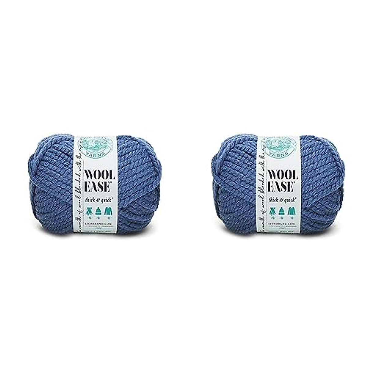 Lion Brand Yarn Wool-Ease Thick & Quick Yarn, Soft and Bulky Yarn for Knitting, Crocheting, and Crafting, 1 Skein, Denim (Pack of 2)