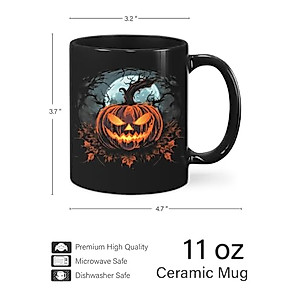 ATMTEE Halloween Night With Haunted Tree and Pumpkins Black Mug 11oz, Funny Gifts for Mens, Womens, Kids (11oz, Black)