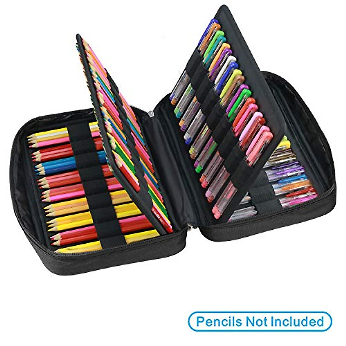 YOUSHARES 166 Slots Colored Pencil Case, 110 Slots Gel Pens fo Coloring Case Organizer, Handy Multilayer Color Pencil Holder for Glitter Gel Pens, Refills, Colored Pencils for Adults & Artist (Black)