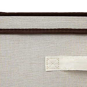 Household Essentials Square KD Storage Box With Lid, 15”x15”x10”, Breathable Canvas Sides With Sturdy Sides, Natural with Brown Trim