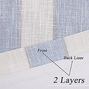 WEST LAKE Blue and Beige 100 Blackout Curtain 2 Panels 63 Inches Long Thermal Insulated Linen Blend Grommet Blackout Window Treatment Blue White Vertical Striped for Bedroom Living Room, 50" Wx63 L