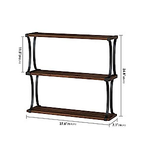 J JACKCUBE DESIGN Floating 3 Tier 27 Inch Rustic Wood Wall Mount Bathroom Shelf, Storage Display Organizer Farmhouse Shelves with Curved Metal Brackets for Bathroom, Living Room- MK476C