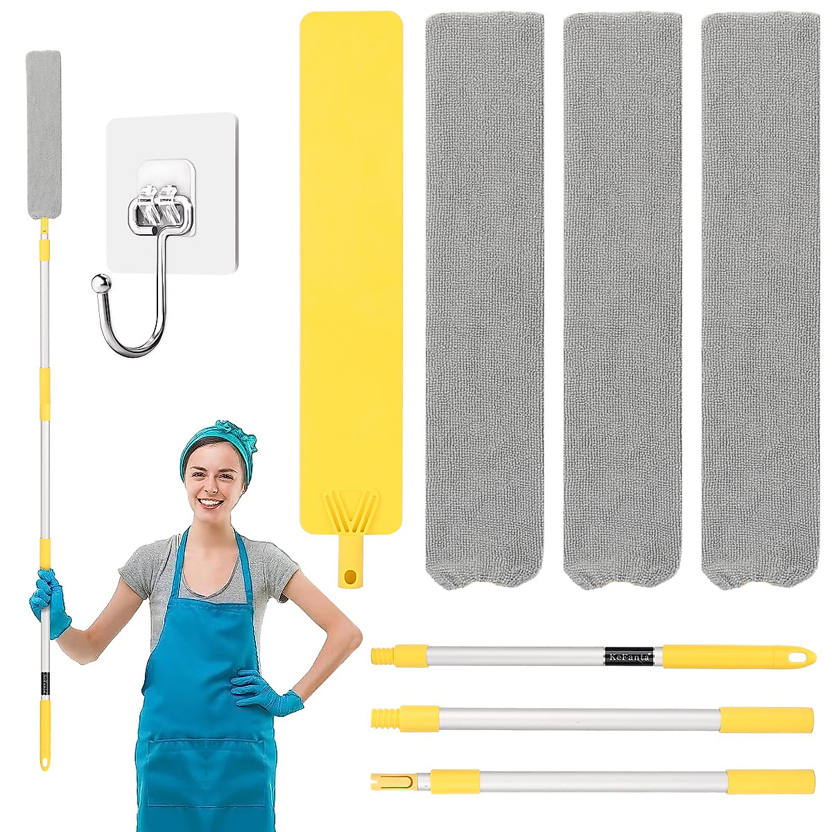 Retractable Gap Dust Cleaner with 71" Extension Long Handle, Under Fridge Cleaning Tool with 3 Washable Microfiber Dusting Cloths, Gap Dusters for Cleaning Under Appliance Refrigerator Furniture Couch