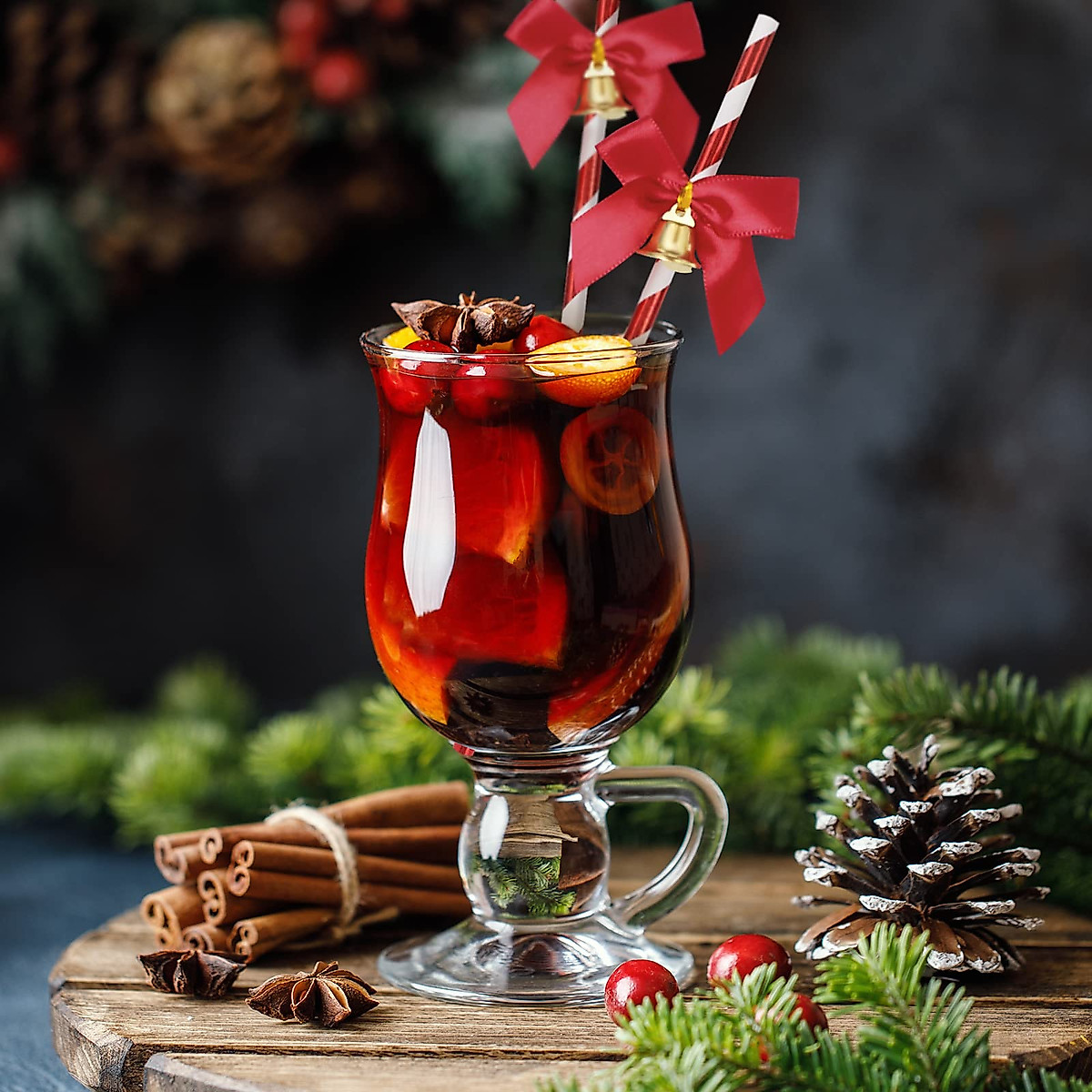 Whaline Christmas Paper Straws Red Bow Gold Bell & Red White Stripe Disposable Straws Merry Christmas Drinking Decorative DIY Straws for Christmas Wedding Xmas Birthday Winter Party Supplies, 25Pcs