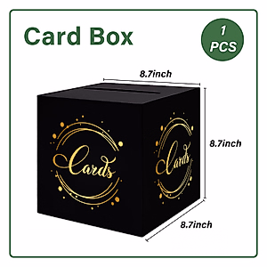 LIKAJON 1 Pack Black and Gold Foil Card Box for Party, 8.7" Black Gift Card Box Money Box for Birthday, Wedding, Baby Shower, Retirement, Anniversary, Bridal Shower, Raffle Ticket