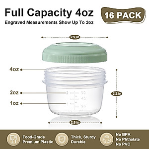 [16 Pack] 4 oz Small Containers with Lids, Reusable Plastic Containers for Snack and Puree, Salad Dressing Container to Go, Deli Containers, Freezer Baby Food Containers, Dishwasher Safe, BPA Free