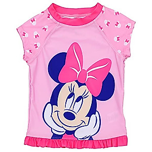 Disney Infant Girl's 2 Piece Minnie Mouse Rashguard Top and Swim Bottom Set, Pink, 24 Months