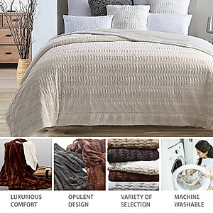 Cathay Home Luxe Faux Fur Mink Ultra-Soft Embossed Bedding Blanket -King, Cream, 1-Piece Throw/Blanket/Coverlet/Bedspread
