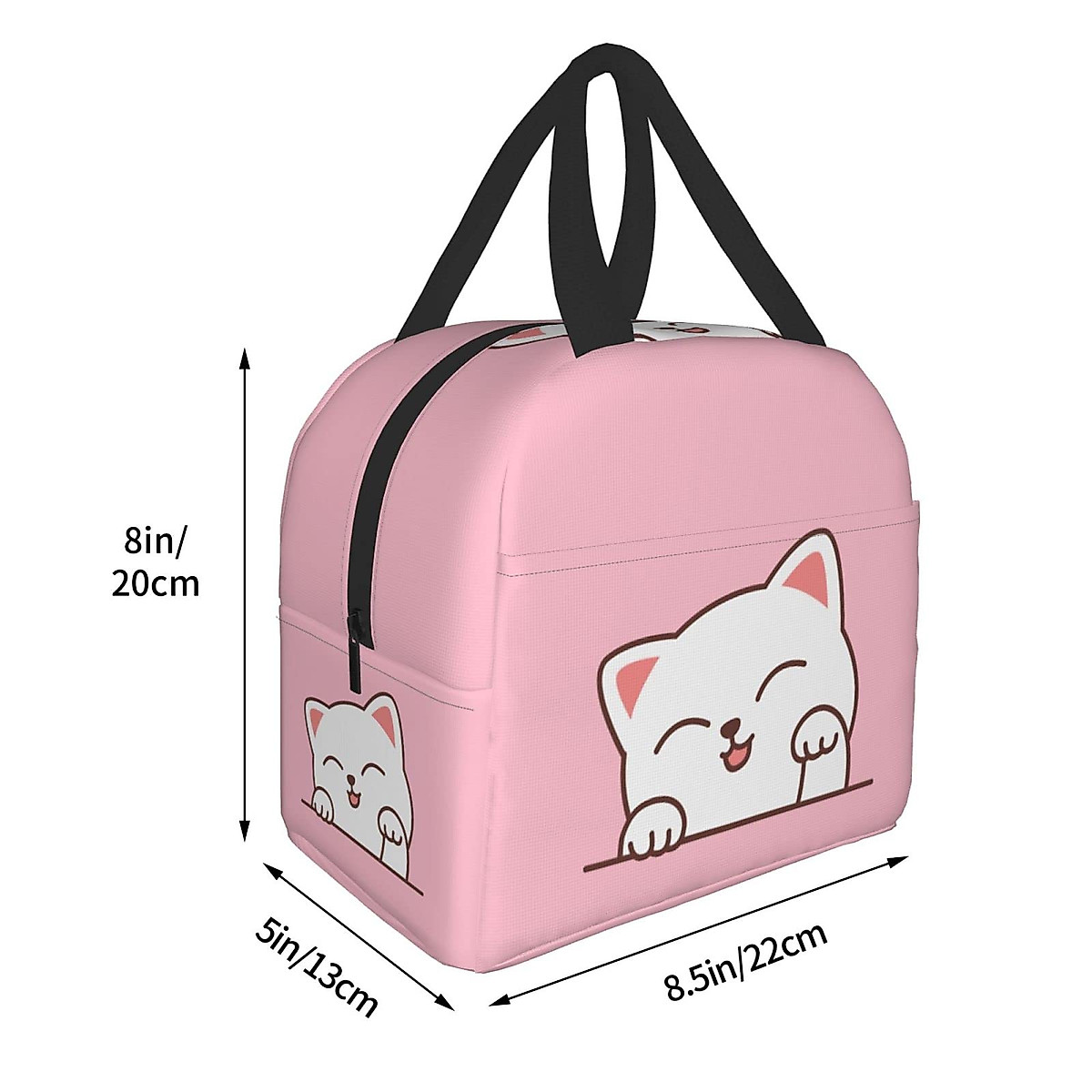 Ucsaxue Cute White Cat Cartoon Lunch Box Reusable Lunch Bag Work Bento Cooler Reusable Tote Picnic Boxes Insulated Container Shopping Bags For Adult Women Men