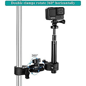 Super Clamp Double Camera Clamp, Crab Plier Clip Bracket Mount Monitor 360° Magic Arm Double Ball Head Adapter with 1/4"-20 for Photo Studio Light Stand/Umbrella Clamp/Motorcycle/ Insta360/ Gopro