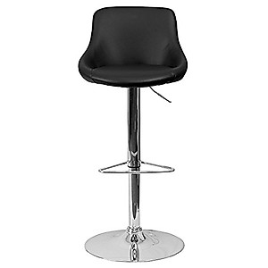 Modern Design Bar Stool Bucket Seat Design Hydraulic Adjustable Height 360-Degree Swivel Seat Sturdy Steel Frame Chrome Base Dining Chair Bar Pub Stool Home Office Furniture - Set of 2 Black #1985