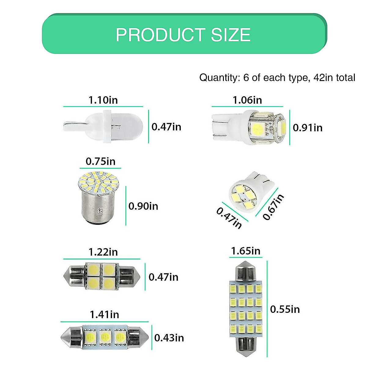 Crynod 42 PCS T10 Car LED License Plate Light Combination Sets, 12V IP68 Waterproof Automobile Dome Lights Replacement, Universal Vehicle Read Light Kit for Car Truck SUV (White Light)