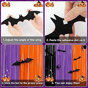 QOUBAI 3Pack Orange Purple Black Foil Fringe Curtains 3.3 X 6.6 ft Decals 1Pc Banner 40Pcs Bat Spider Stickers Halloween Backdrop Streamers for Halloween Photo Booth Prop Wall Party Decorations