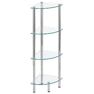 mDesign Modern Glass Corner 4-Tier Storage Organizer Tower Cabinet with Open Shelves - Display Furniture for Bathroom, Office, Bedroom, Living Room - Holds Books, Plants, Candles - Chrome/Clear