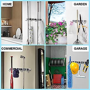 Rose Kuli 2 Pack Mop and Broom Holder, Wall Mounted Organizer Mop and Broom Storage Tool Rack with 6 Ball Slots and 8 Hooks for Garage, Garden, Laundry Room