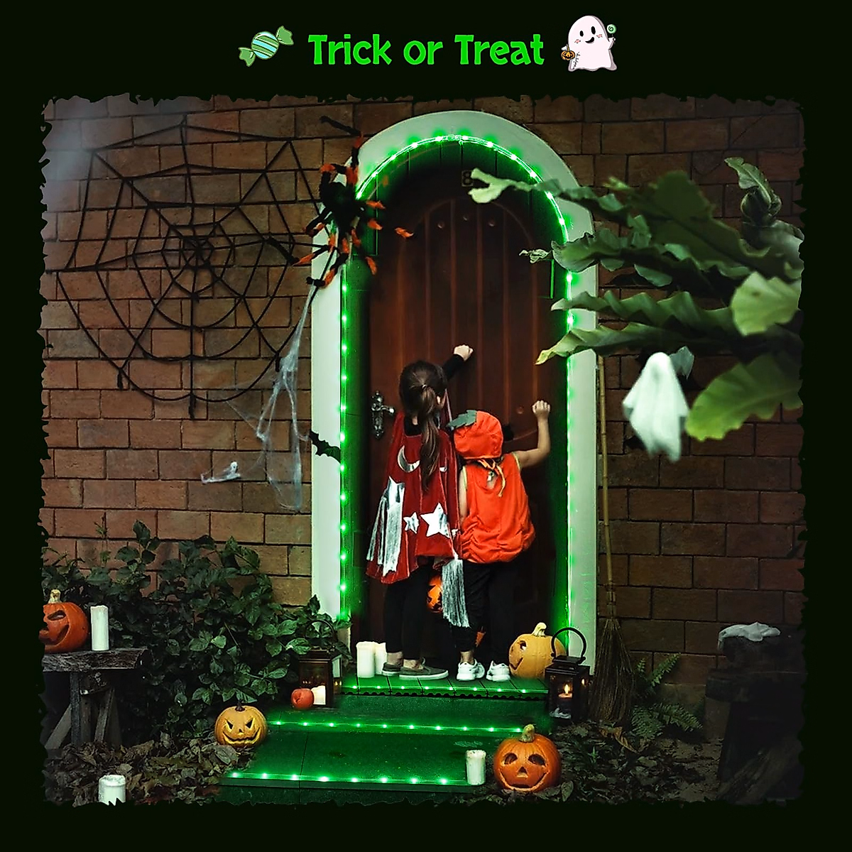 JMEXSUSS Green Halloween Solar Lights, 66 ft 200 LED Rope Lights Outdoor Waterproof, PVC Tube Green Christmas String Lights for Halloween Party Tree Fence Christmas