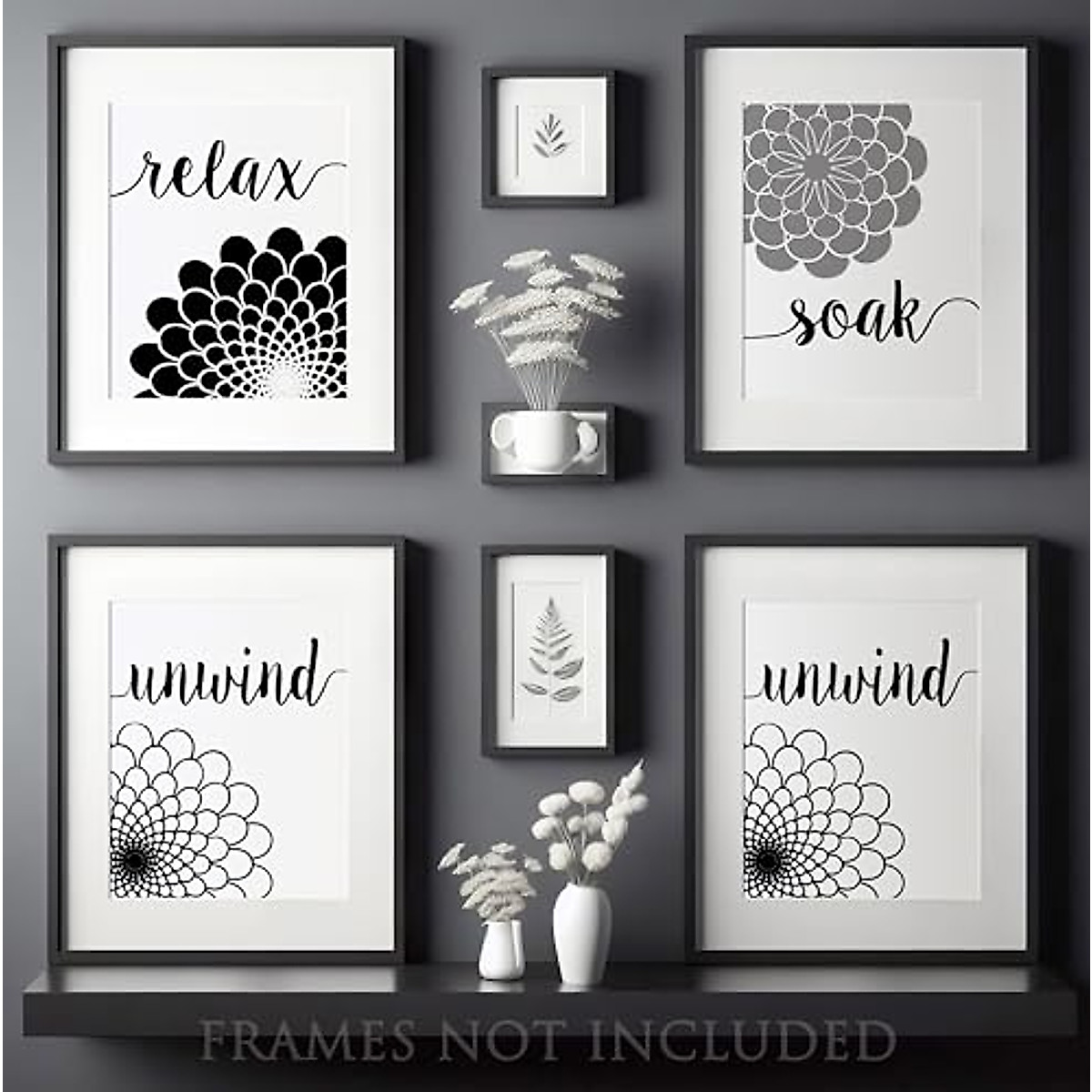 Black and White Bathroom Wall Art (8x10) - Black and White Bathroom Wall Decor Unframed Prints - Great Restroom Gray and White Bathroom Decor Black and White Bathroom Accessory