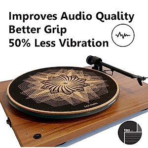 TAZstudio Cork Turntable Mat for Better Sound Support on Vinyl LP Record Player - Original Geometric Design Psychedelic Geometric Black Light Art [4mm Thickness]-m5