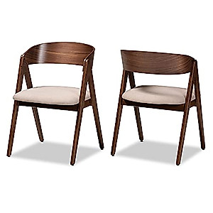 Baxton Studio Danton Dining Chair Beige Fabric Upholstered and Walnut Brown Finished Wood 2-Piece Dining Chair Set