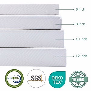 EGO White 8 Inch Queen Memory Foam Mattress, Gel Green Tea Mattress Bed in a Box, CertiPUR-US Certified, Double Mattress, 60"x80", Medium Firm