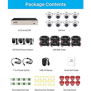 ZOSI 1080P 8CH Home Security Camera System, H.265+ 8 Channel 5MP Lite HD-TVI DVR Recorder and 8pcs 2MP 1920TVL Weatherproof CCTV Dome Cameras Indoor Outdoor, 80ft Night Vision, Remote Access