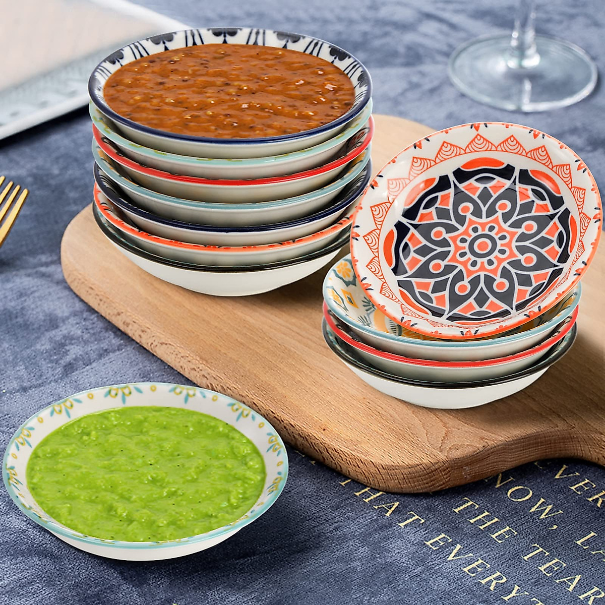 Cedilis 12 Pack Ceramic Soy Sauce Dipping Bowls, 3.5oz Pinch Bowls for Kitchen Prep, 4 Inch Small Sushi Soy Sauce Dish Plate, Colorful Condiments Bowl Dish Dip Bowls Side Dishes