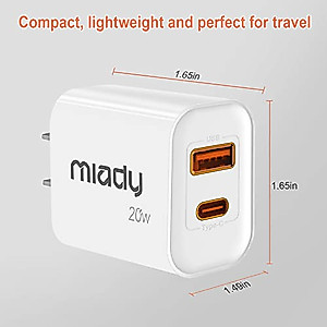 USB C Wall Charger, Miady 2-Pack 20W PD Dual Port USB-C Charger Block Type C Fast Plug Power Adapter Compatible with iPhone 14/13/12iPad/iPad Mini,Samsung Galaxy,and More(Cable Not Included)