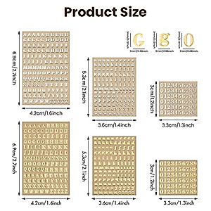 EORTA 6 Sheets 3mm Alphabet Number Stickers Mini Letters Stickers Glitter Alloy Self Adhesive Stickers for Epoxy Resin Casting Decoration DIY Crafts Scrapbook, Golden/Silvery