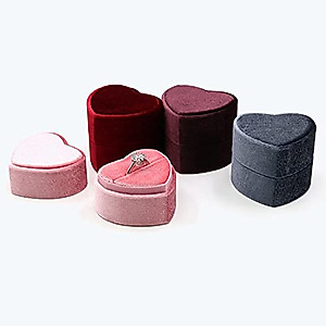 MYEBIUAI Velvet Ring Box Pink - Premium Gorgeous Heart Shape Ring Box Display Holder with Detachable Lid Ring Bearer Box for Proposal, Engagement, Wedding, Ceremony, Anniversary
