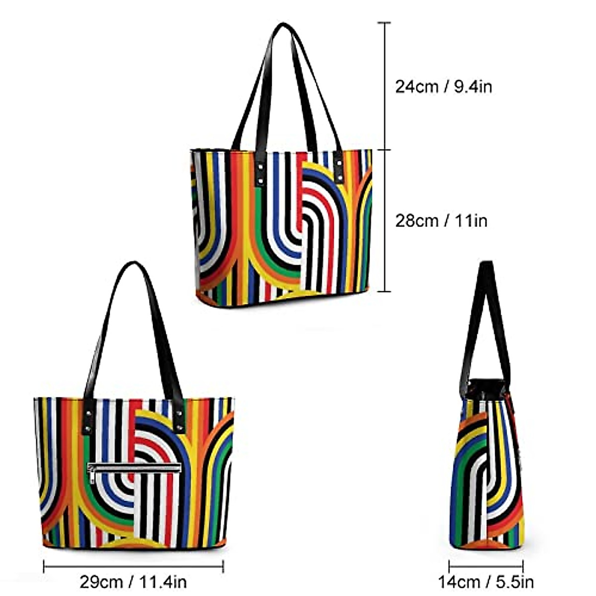 Womens Handbag Rainbow Pattern Leather Tote Bag Top Handle Satchel Bags For Lady