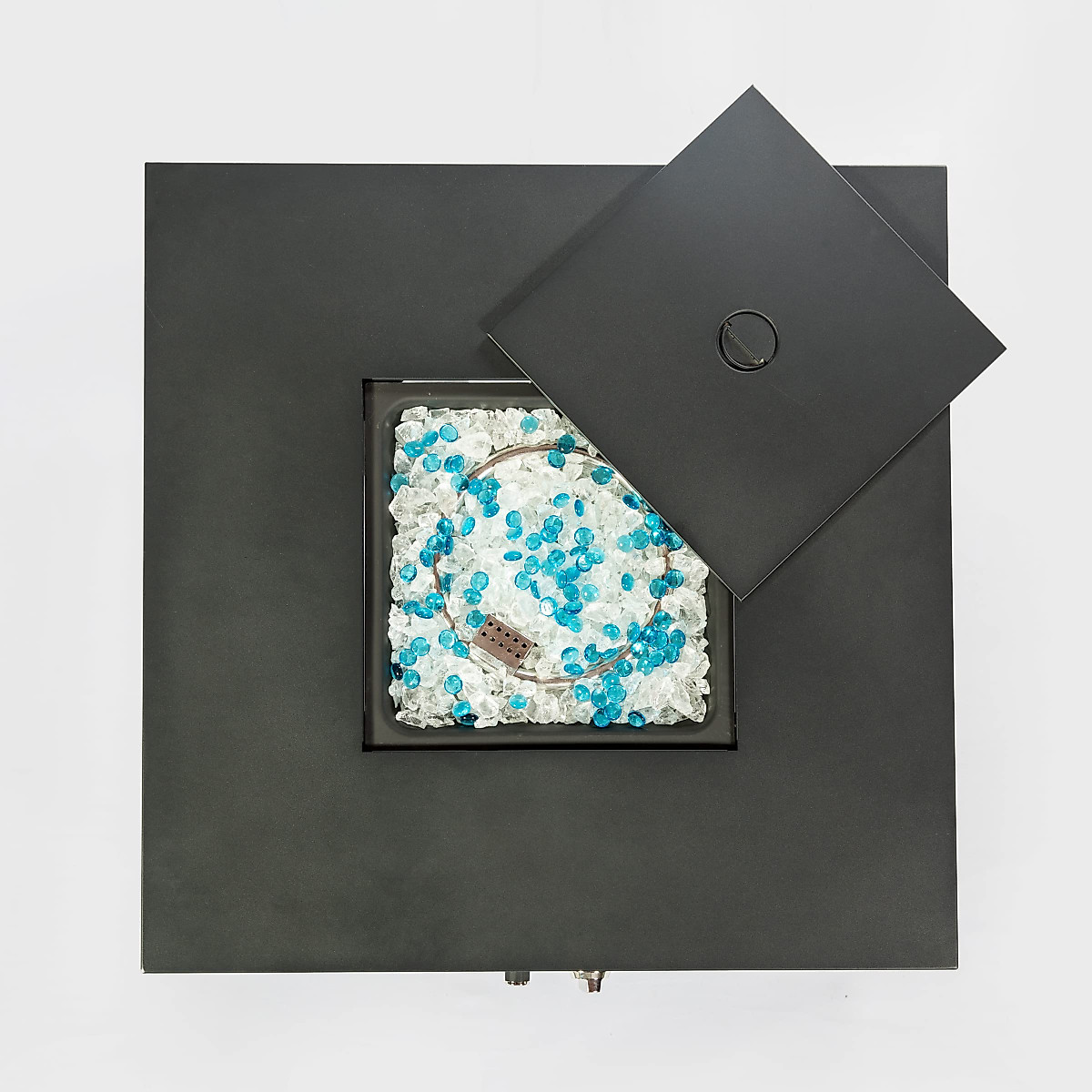 28in Gas Fire Pit Table, 40,000 BTU Outdoor Wicker Patio Propane Firepit w/Faux Wood Tabletop, Clear Glass Rocks, Cover, Hideaway Tank Holder, Lid 9（ Brown）