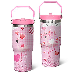 30oz Insulated Flamingo Tumbler with Handle, Featuring a Leak-proof 2-in-1 Lid and Straw, a Vacuum-insulated Travel Coffee Mug, Portable Stainless Steel Water Bottle, Suitable for Both Women and Men
