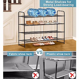 AOODA 4 Tier Long Metal Shoe Rack for Closet Wide Stackable Shoe Organizer for Entryway, Bedroom, Floor, Holds 30 Pairs Men Sneakers Large Shoe Storage Shelf with Wire Grid, Black
