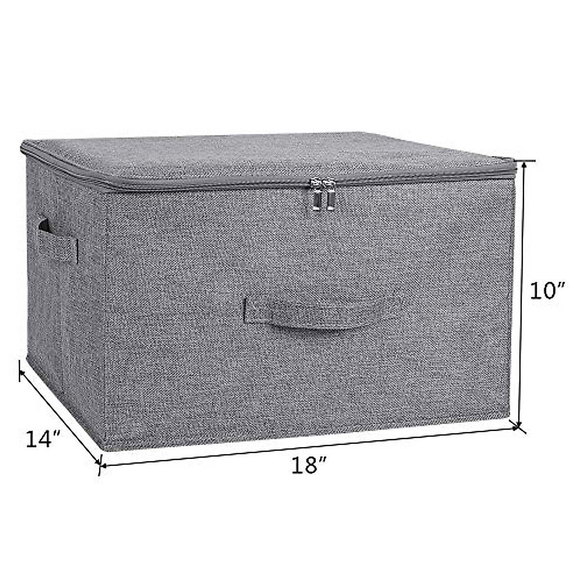 ANMINY 2PCS Storage Bins with Zipper Lid Handles Storage Boxes PP Plastic Board Foldable Lidded Cotton Linen Fabric Home Cubes Baskets Closet Clothes Organizer Containers - Gray, Large Size